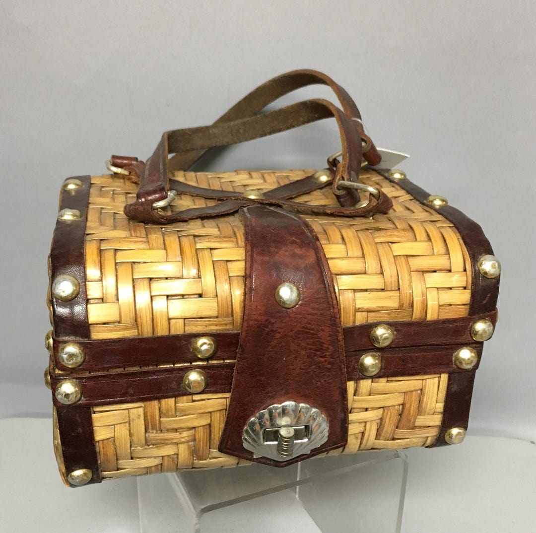 60s Woven Straw & LEATHER 1960's BOX BAG Purse, Made in Hong Kong - Etsy