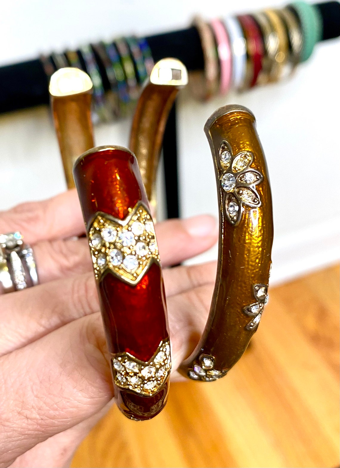 Choice 1960's Bangle Bracelets, Cloisonné Enamel, 60s Trifari and Monet ...