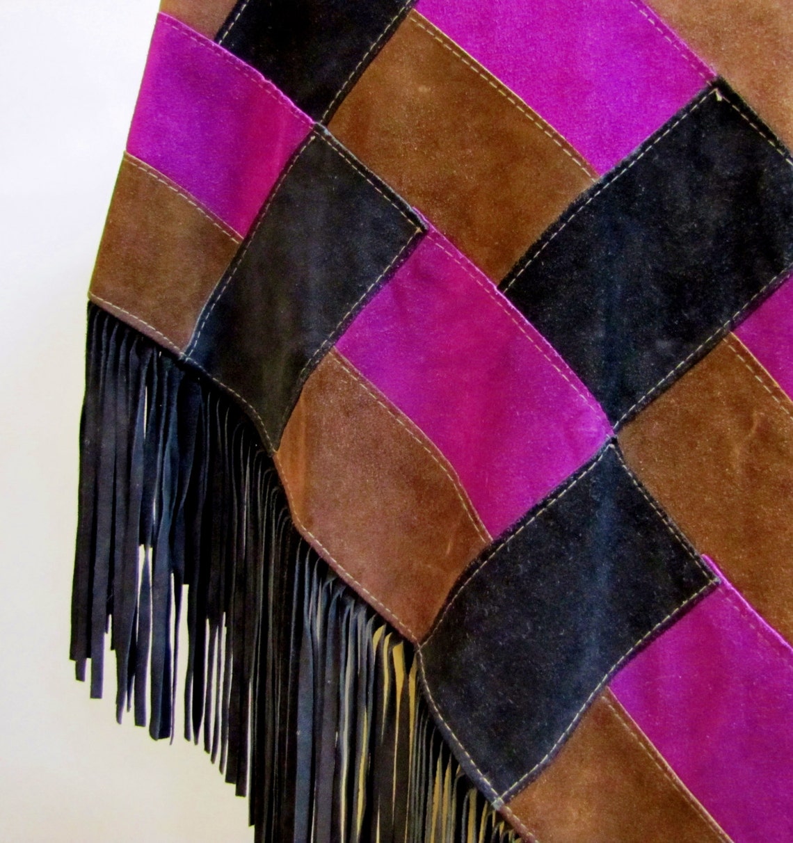 Hippie Suede PATCHWORK Poncho, Vintage 1960's BOHO Hippy SUEDE Fringe ...
