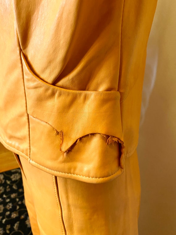 1970s Ladies LEATHER 2 piece Suit Jacket & Split Skir… - Gem