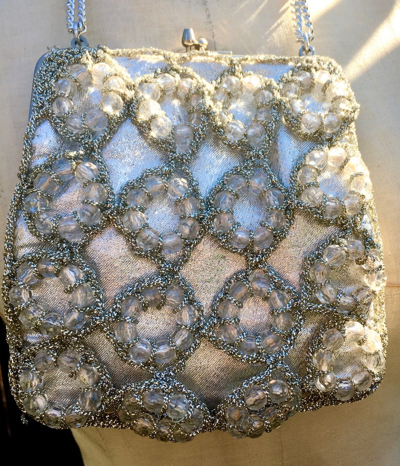Fun Vintage 1960's Silver BEADED Bag / 70s DISCO Purse / Mod 60s ...