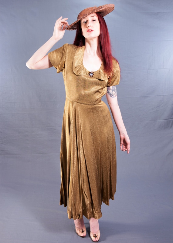 Beautiful BOMBSHELL Dress / 1940's Iridescent SATIN D… - Gem