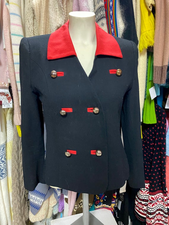 1990’s MILITARY Style WOOL Ladies Jacket, Red and Bla… - Gem