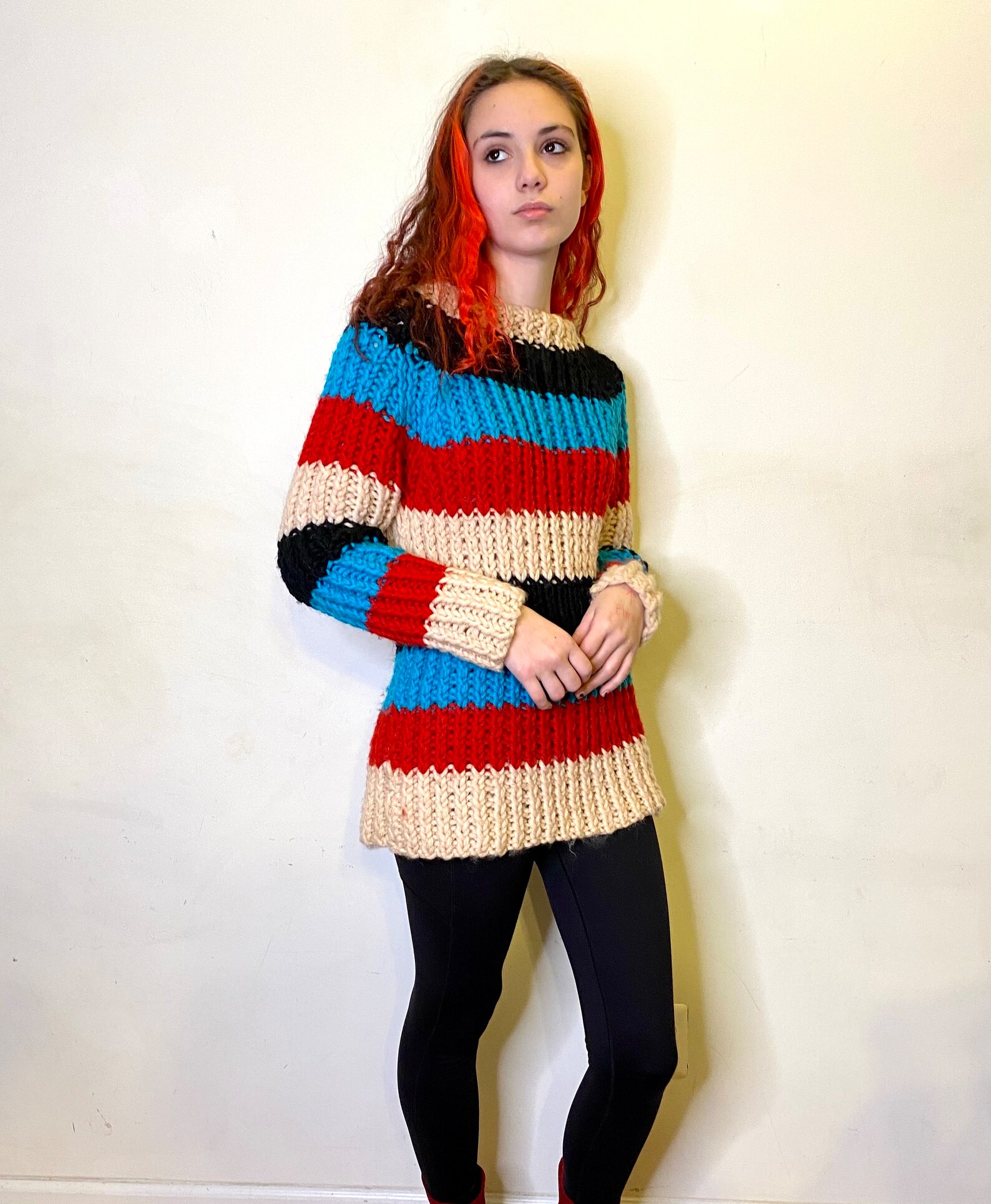 Mod 1960's Hand Knitted Striped Sweater, Size Small, Medium - Etsy