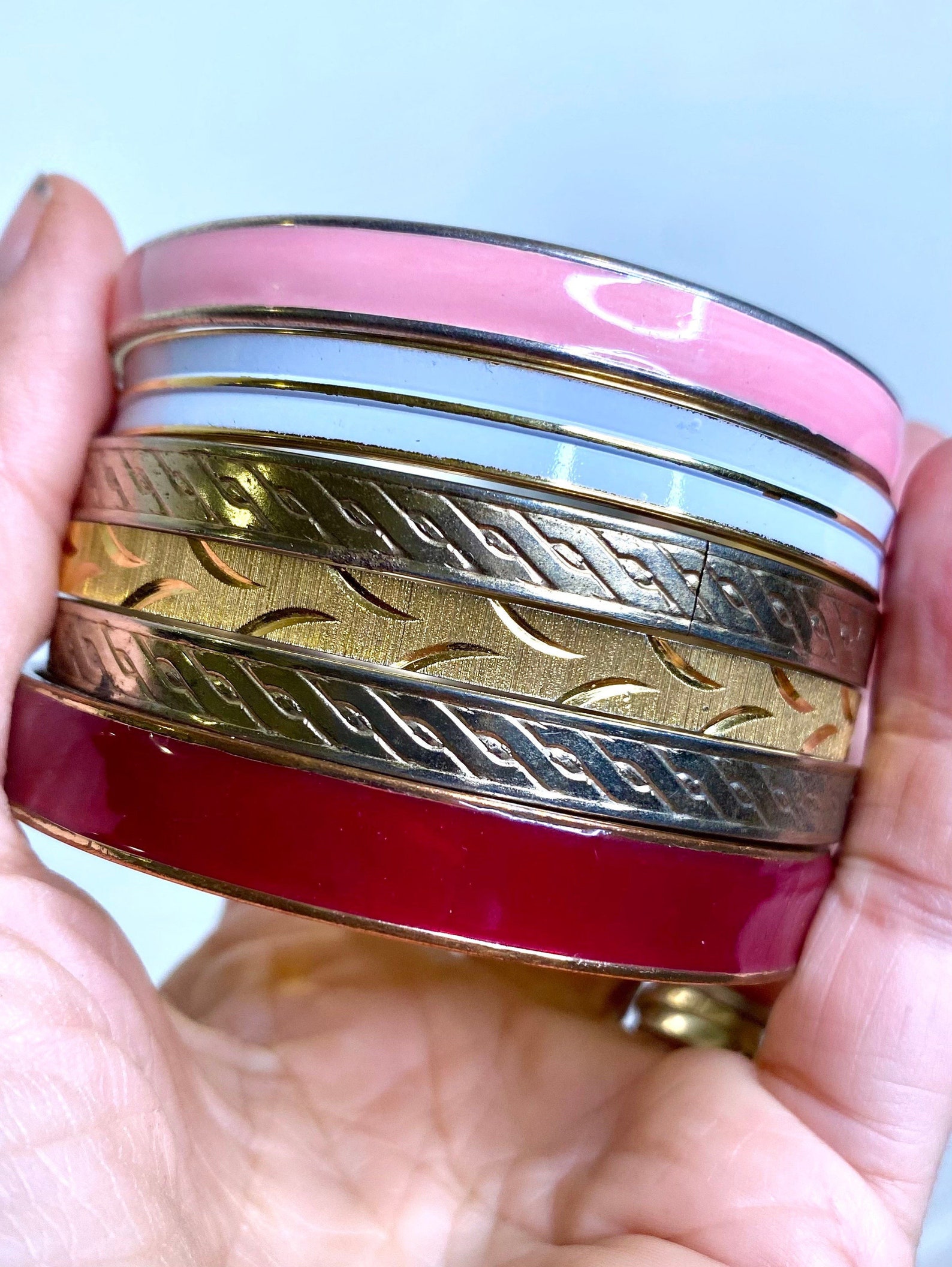 Choice 1960's Bangle Bracelets, Cloisonné Enamel, 60s Trifari and Monet ...