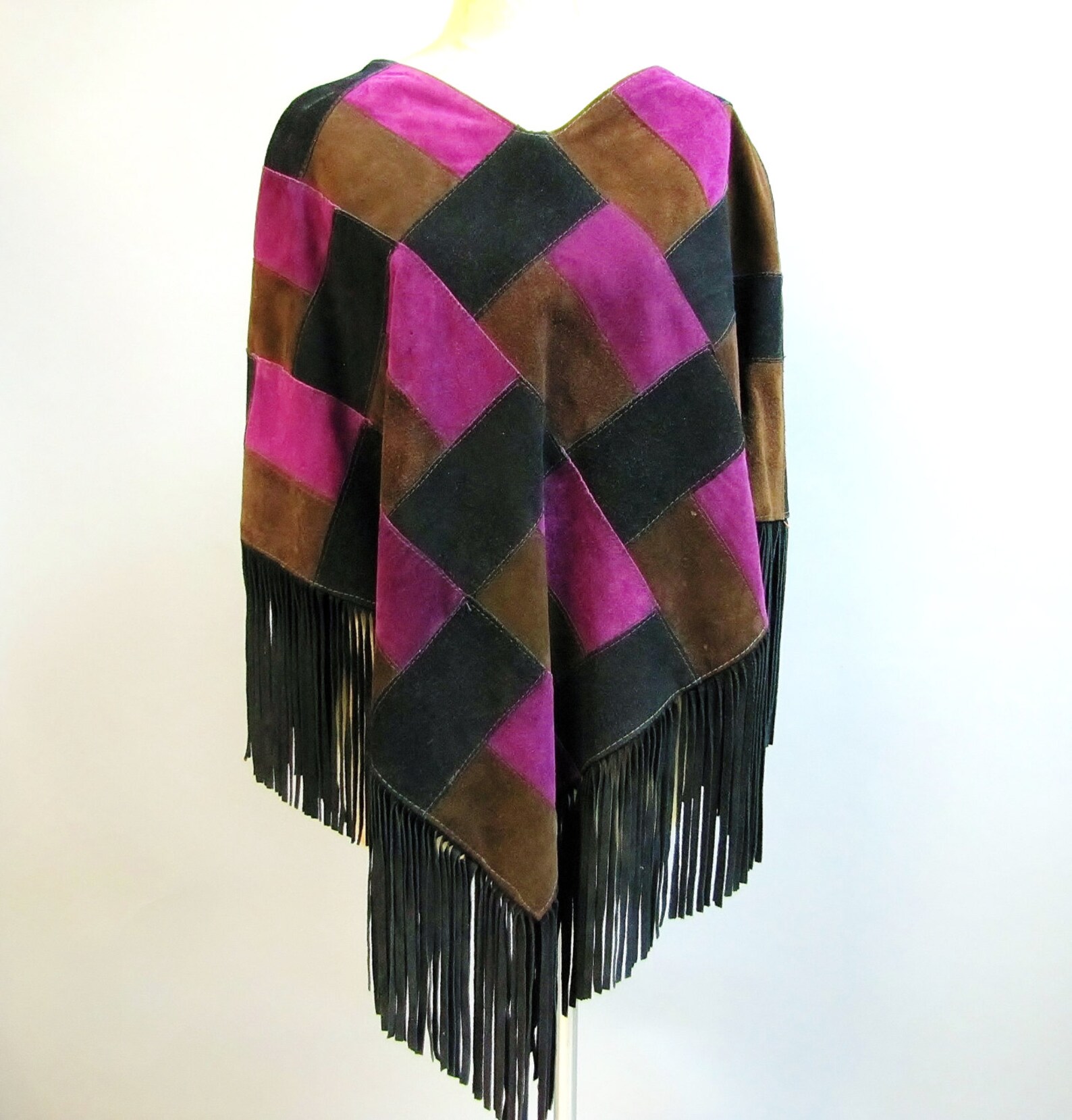 Hippie Suede PATCHWORK Poncho, Vintage 1960's BOHO Hippy SUEDE Fringe ...