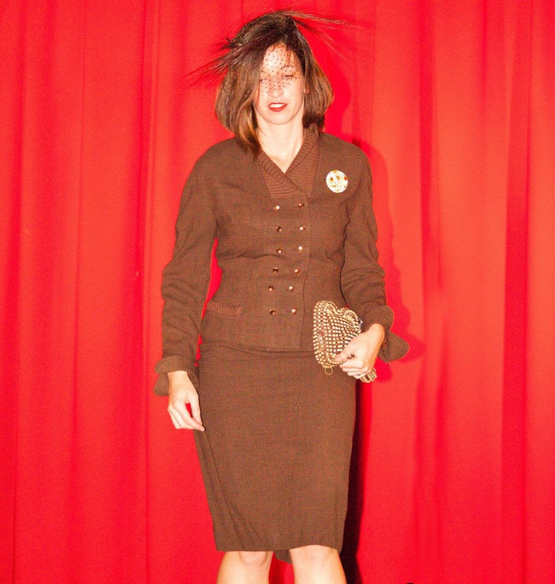 Classic 1950's Suit by Designer Dan Millstein, Brown 100% WOOL Tailored ...