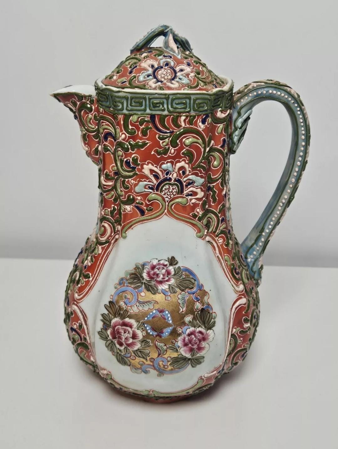 MORIAGE Antique Japanese Porcelain Hand Enameled Pitcher Teapot Repairs ...