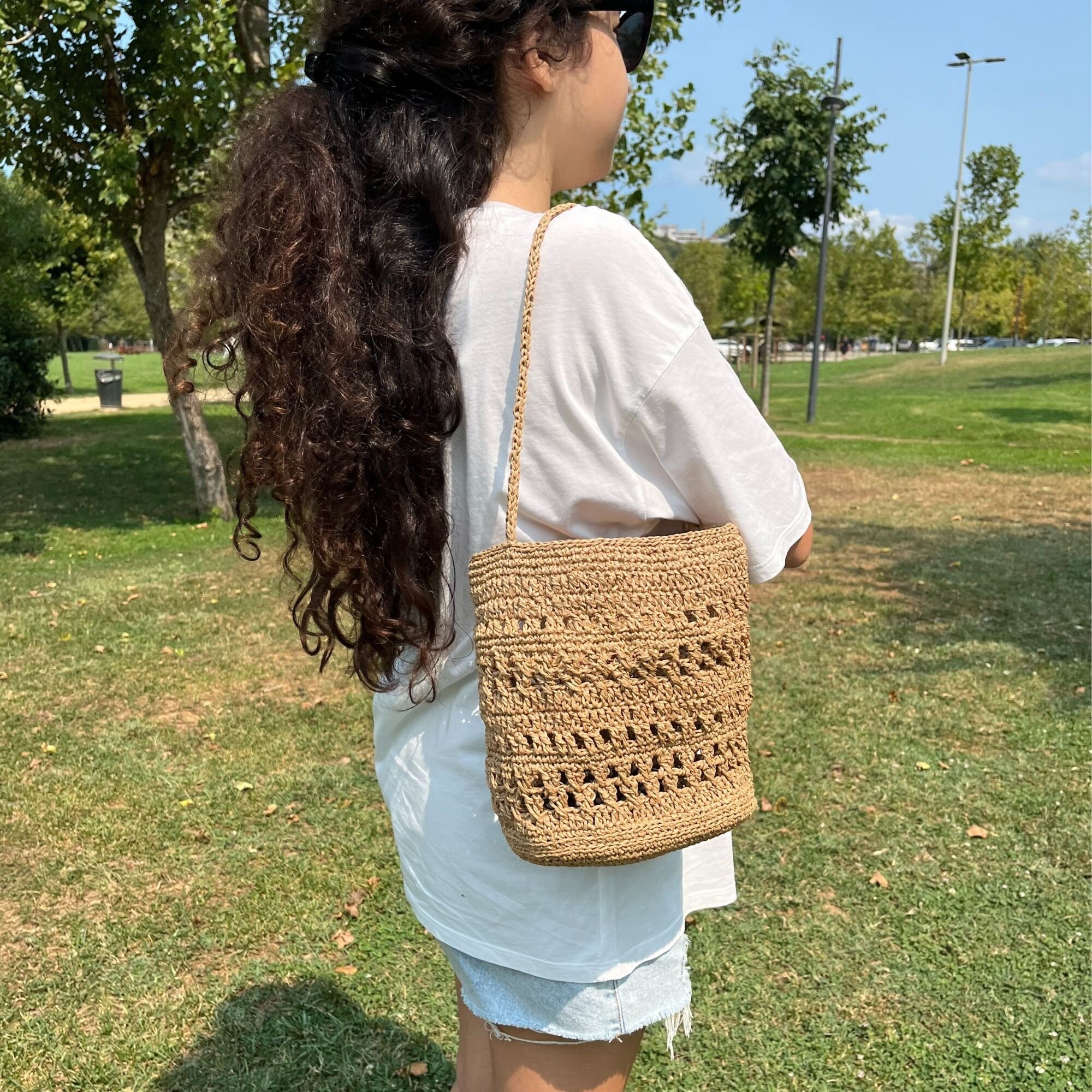 Handmade Raffia Bag, Handmade Crochet Bag, Raffia Boho Bag, Bucket Bag ...