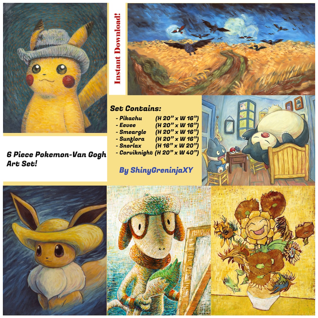 REPLICA Van Gogh Pokemon Artwork Digital Download Pikachu, Eevee ...
