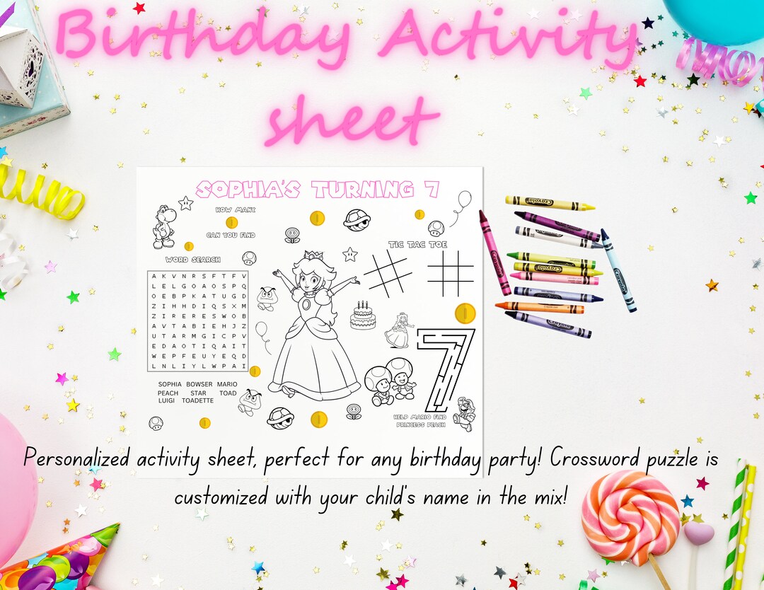 Birthday Party Coloring Placemat DIGITAL | Party Activity | Kids ...
