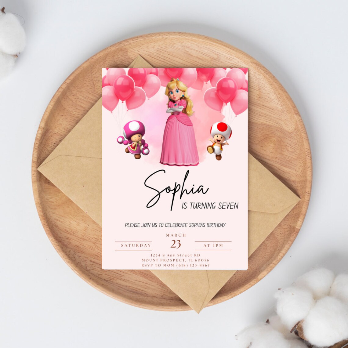 Princess Peach Birthday Invitation - Etsy