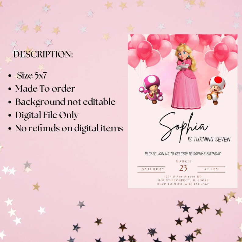 Princess Peach Birthday Invitation - Etsy