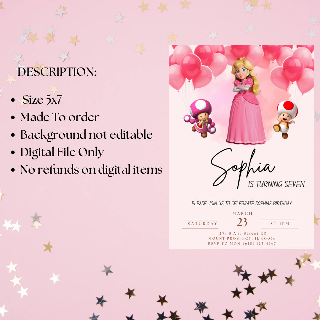 Princess Peach Birthday Invitation - Etsy