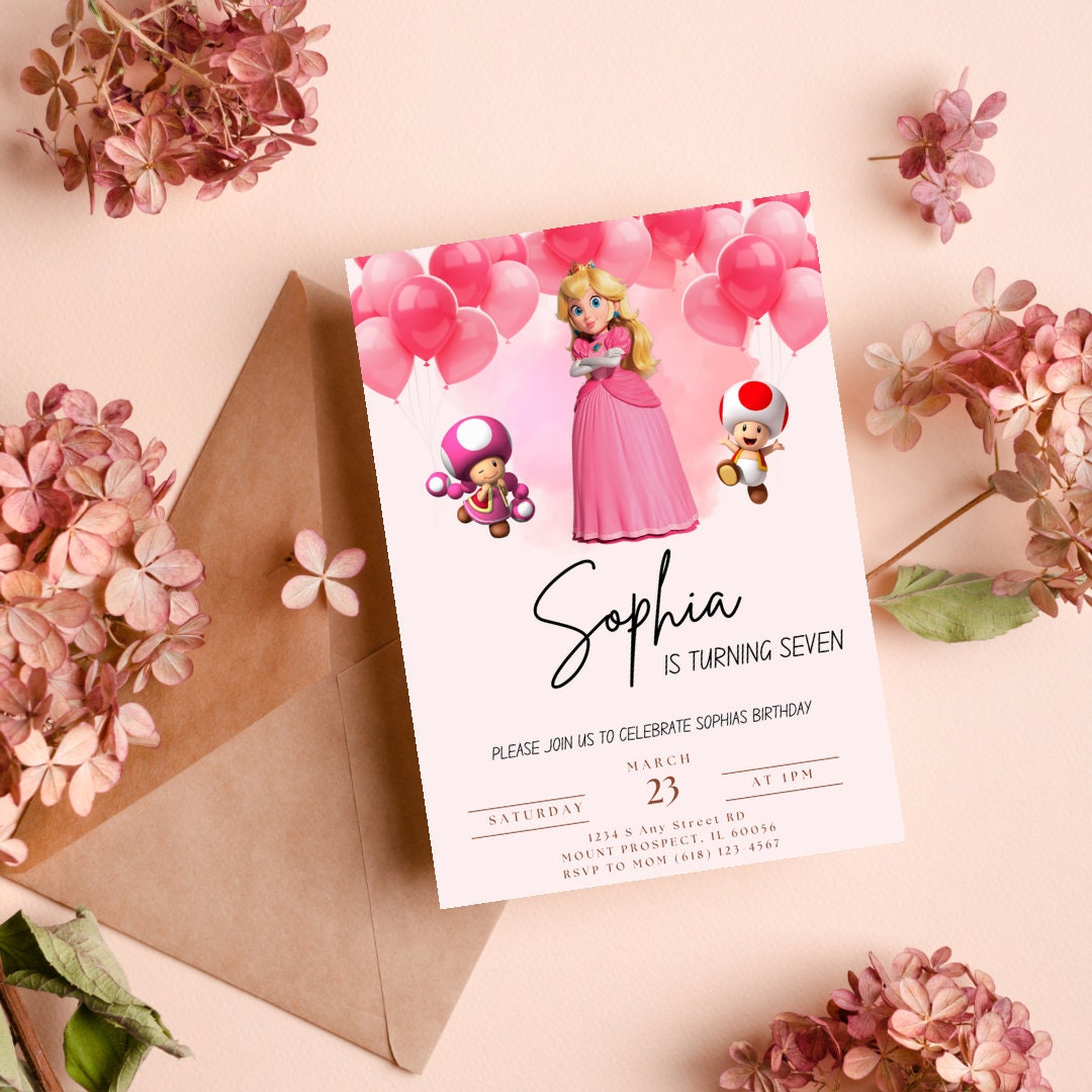 Princess Peach Birthday Invitation - Etsy
