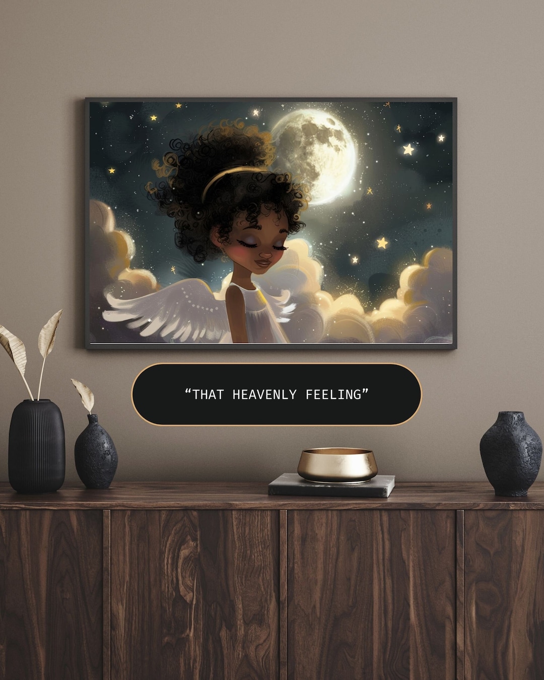 That Heavenly Feeling | Black Angel | Angel Wall Art | Black Girl ...