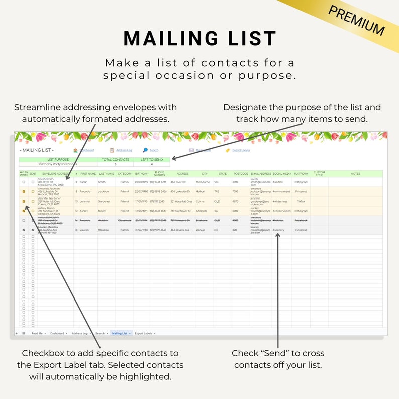 Address Book Template for Google Sheets Contact List Template, Contact ...