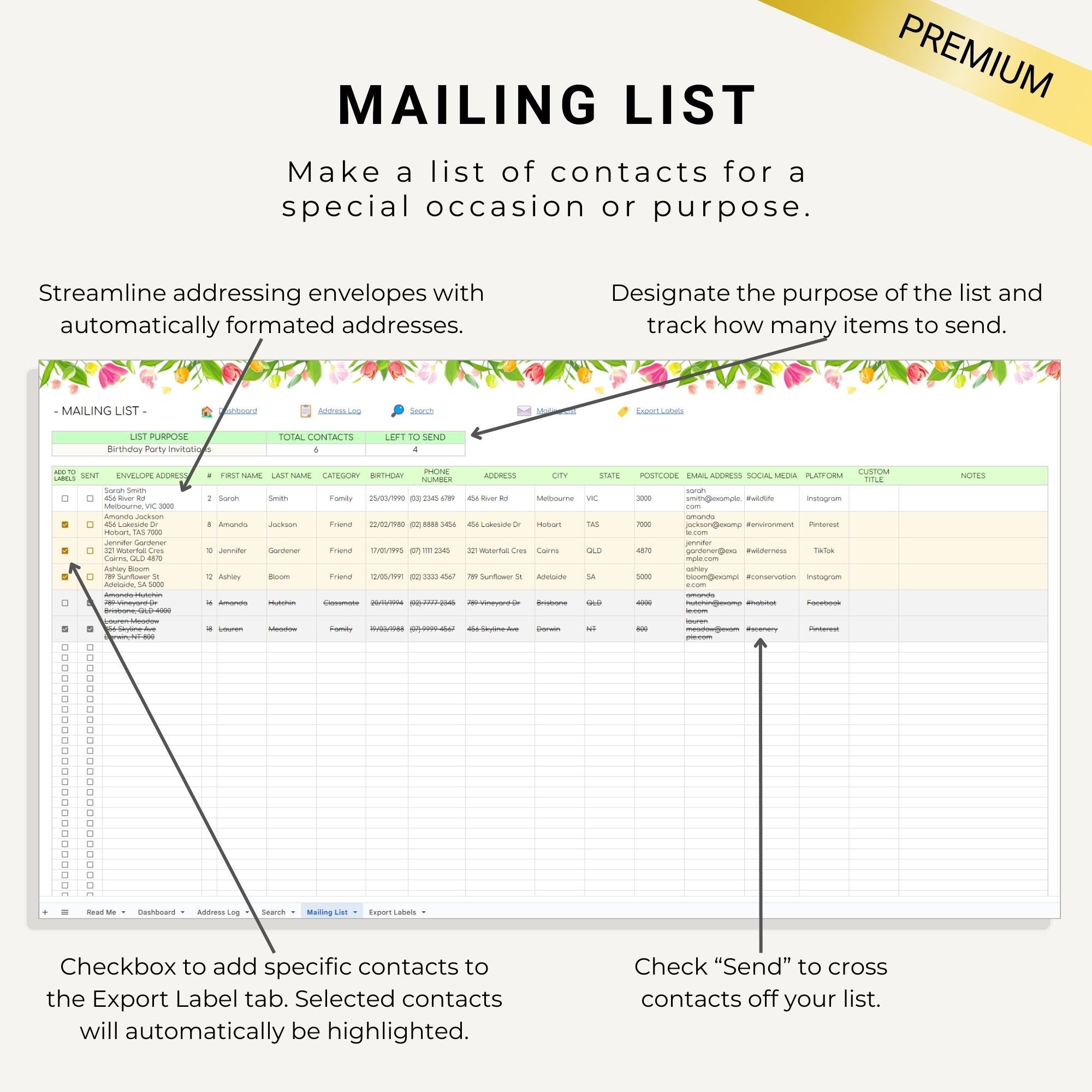 Address Book Template for Google Sheets Contact List Template, Contact ...
