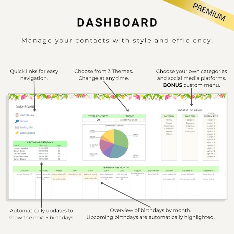 Address Book Template for Google Sheets Contact List Template, Contact ...