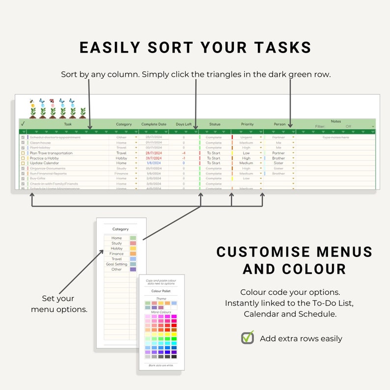 To-do List Google Sheets, Digital Checklist Template, Monthly to Do List Task Tracker, Calendar ...