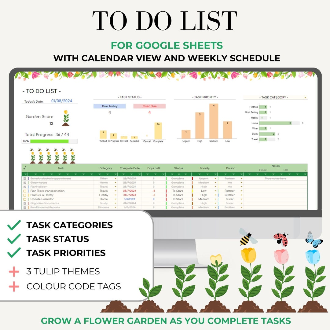 To-do List Google Sheets, Digital Checklist Template, Monthly to Do ...