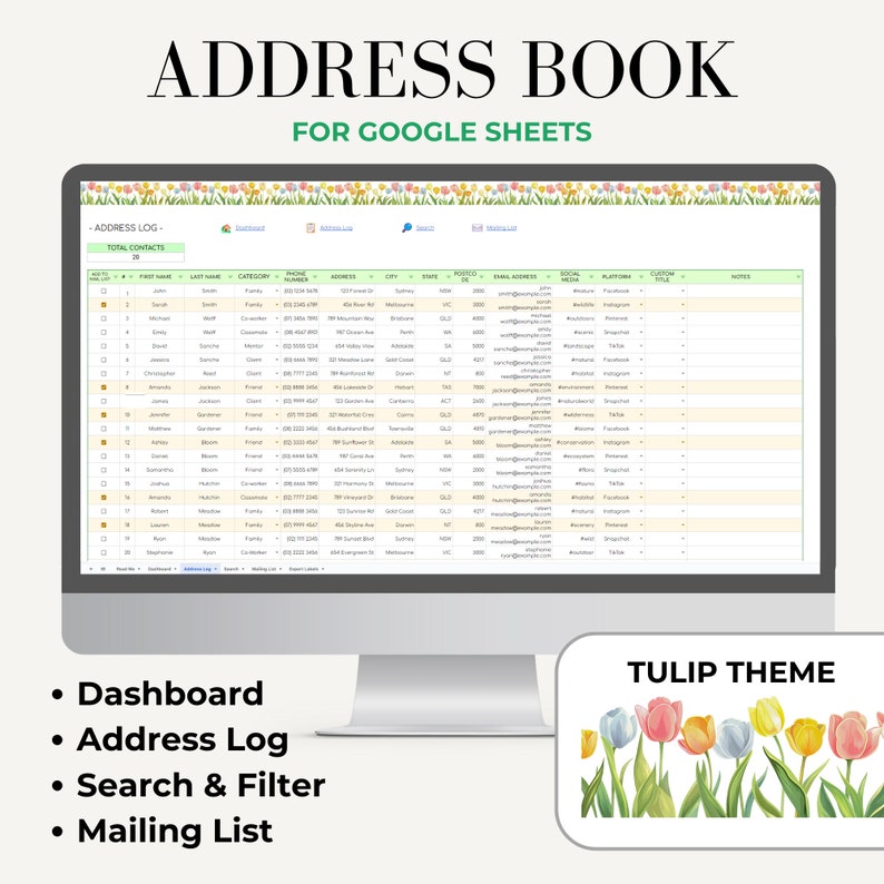 Google Sheets Address Book, Contact List Template for Google Sheets ...