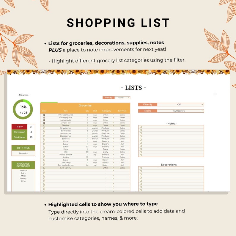 Thanksgiving Potluck Food Manager, Google Sheets, Friendsgiving Potluck ...