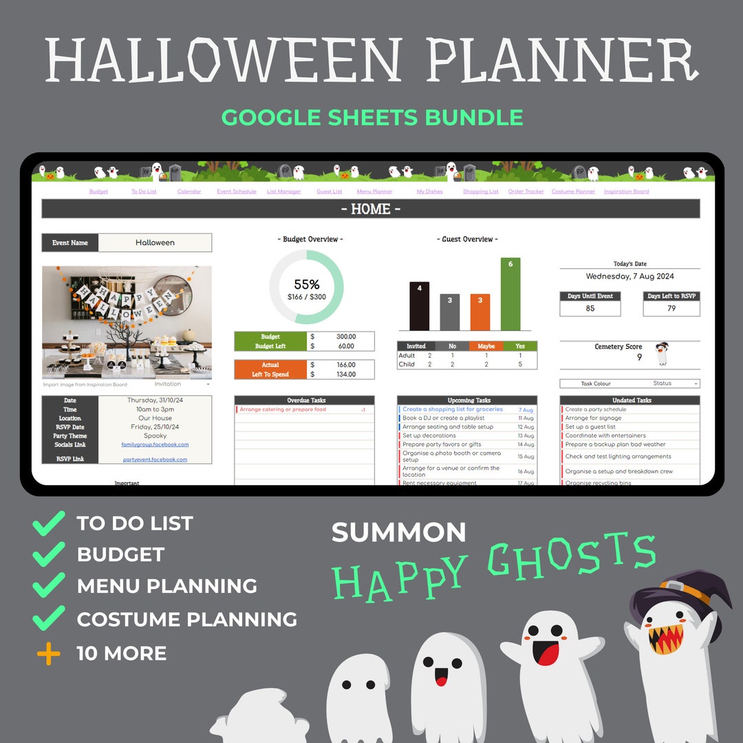 Halloween Planner Google Sheets, Digital Halloween Party Planning ...