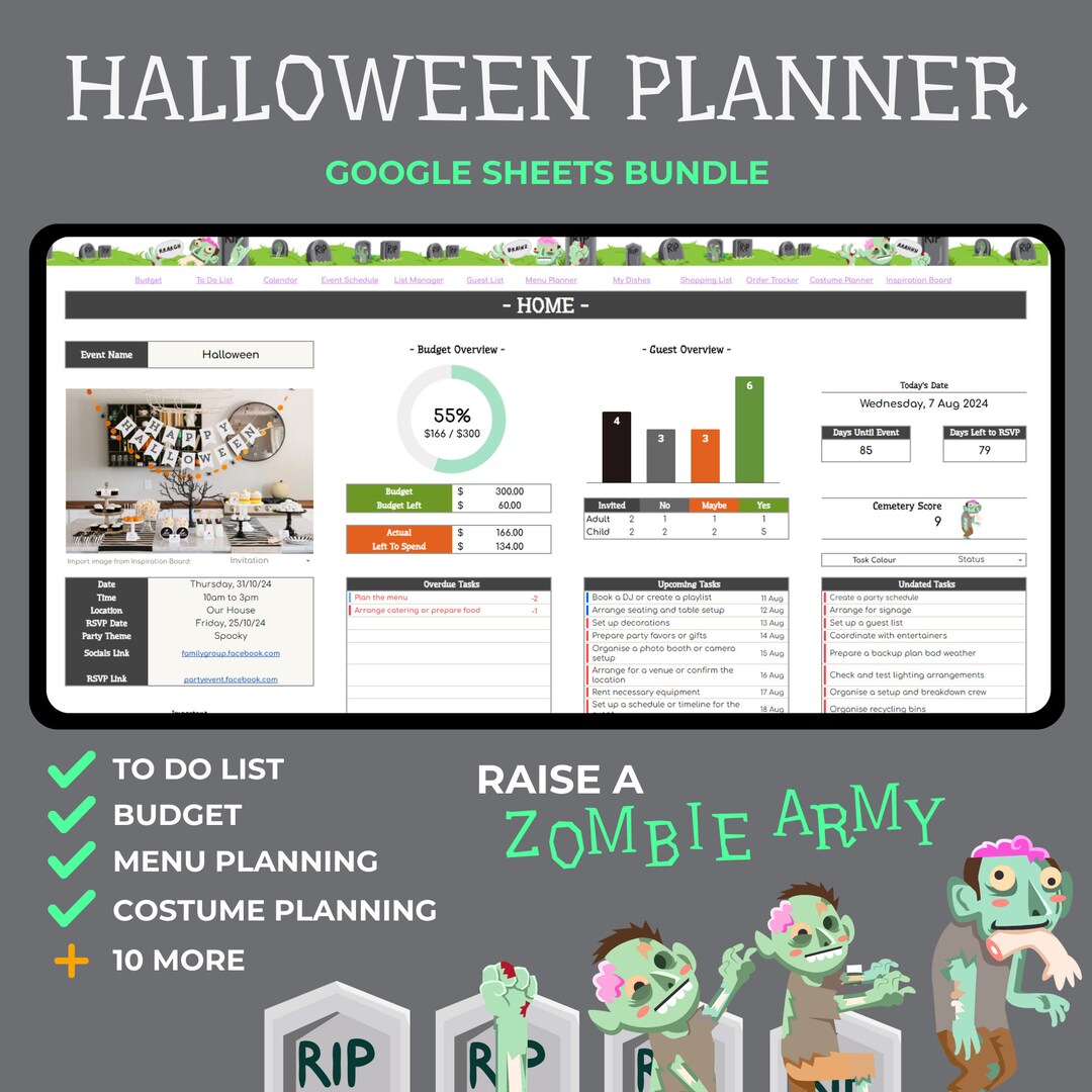 Halloween Planner Google Sheets, Digital Halloween Party Planning ...