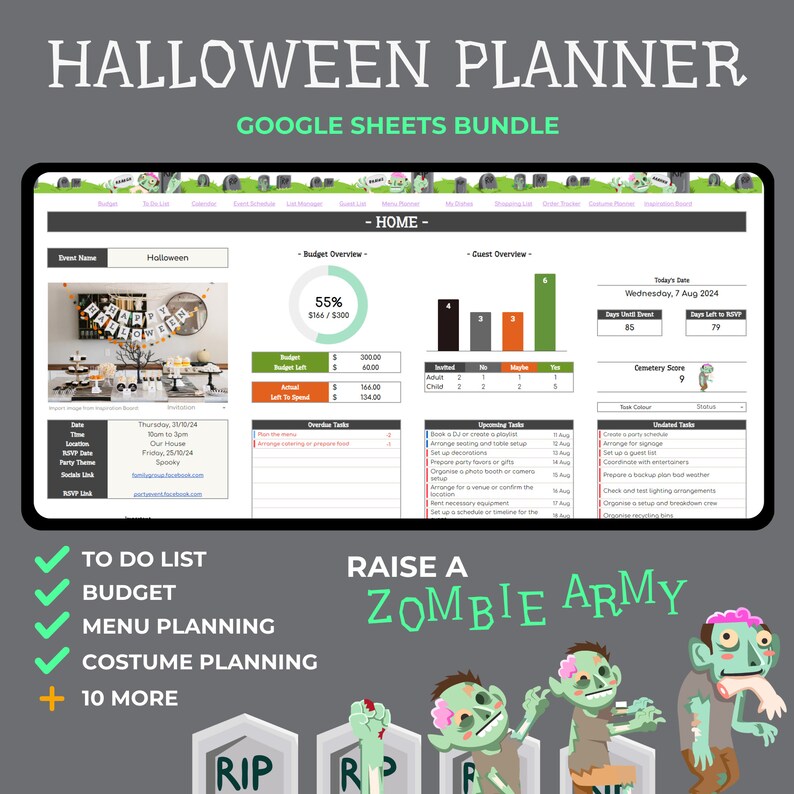 Halloween Planner Google Sheets, Digital Halloween Party Planning ...