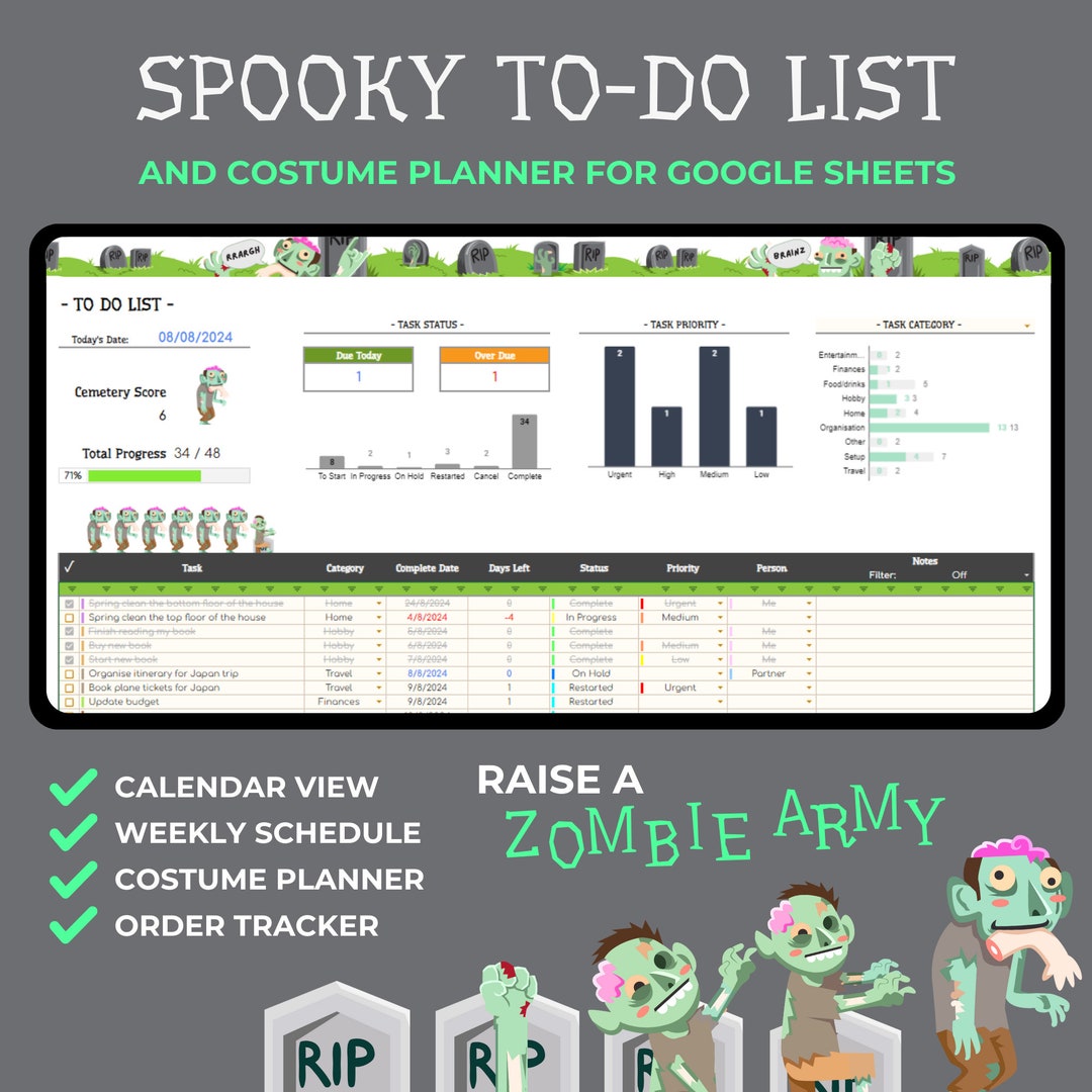 To-do List Task Tracker & Halloween Costume Planner, Google Sheets ...