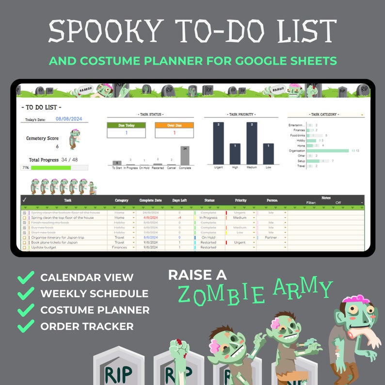 To-do List Task Tracker & Halloween Costume Planner, Google Sheets ...