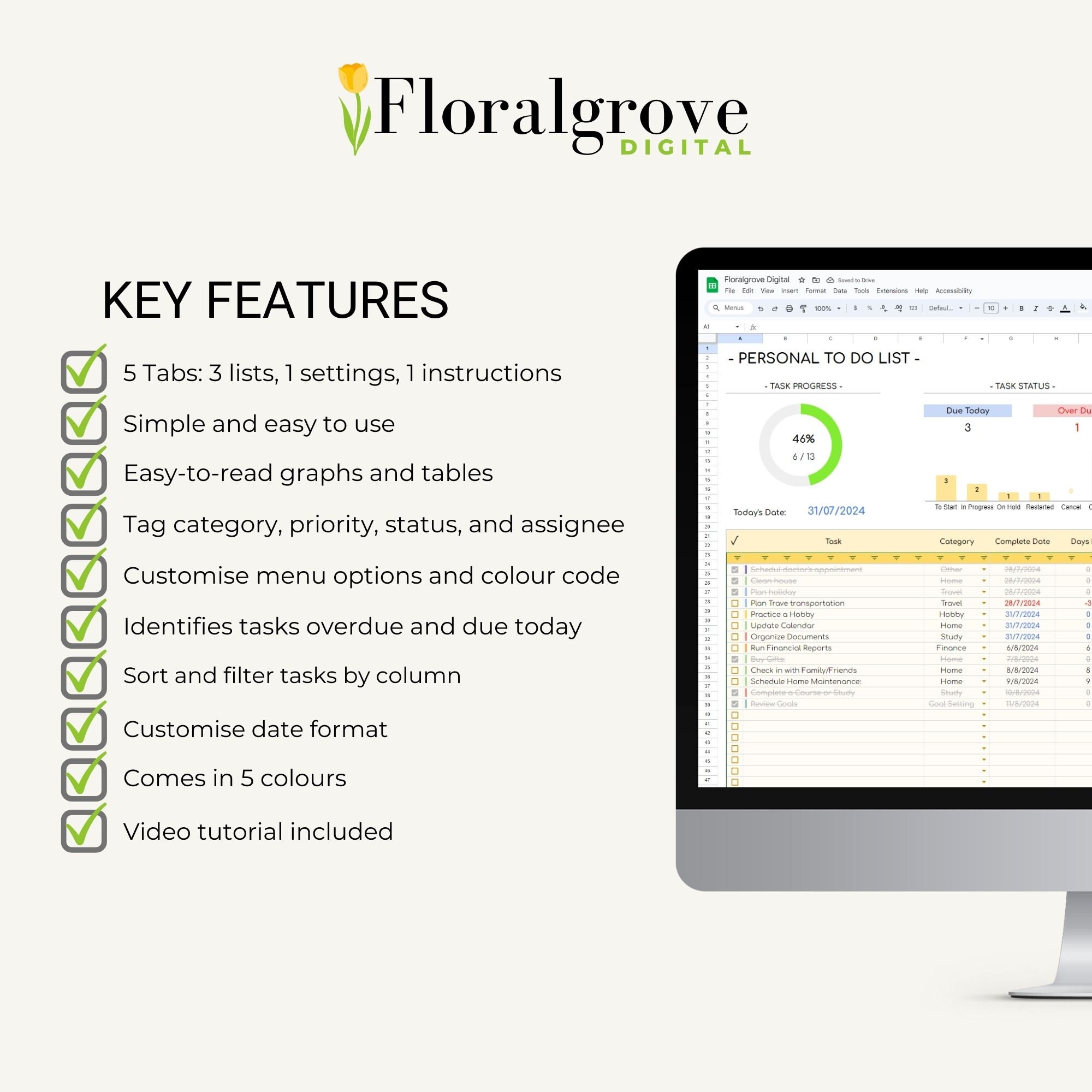 To-do List Google Sheets, Digital Checklist Template, Monthly to Do ...