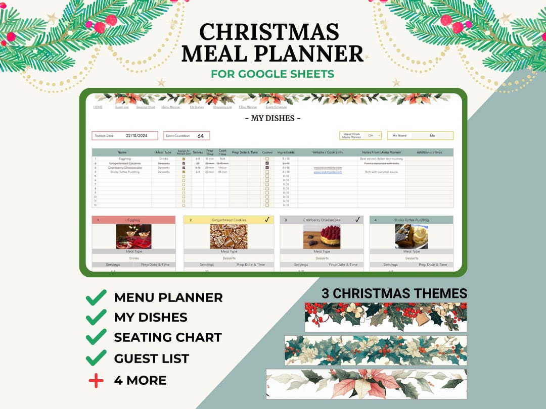 Christmas Meal Planner for Google Sheets, Christmas Menu Template ...