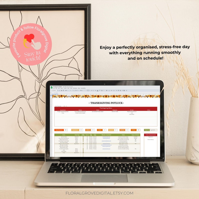 Thanksgiving Potluck Food Manager, Google Sheets, Friendsgiving Potluck ...