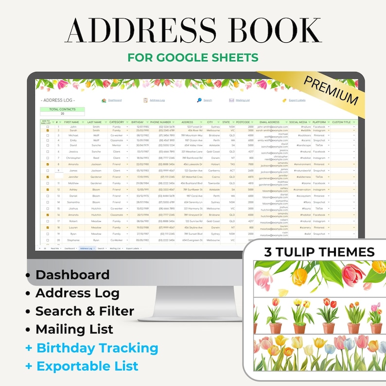 Address Book Template for Google Sheets Contact List Template, Contact ...