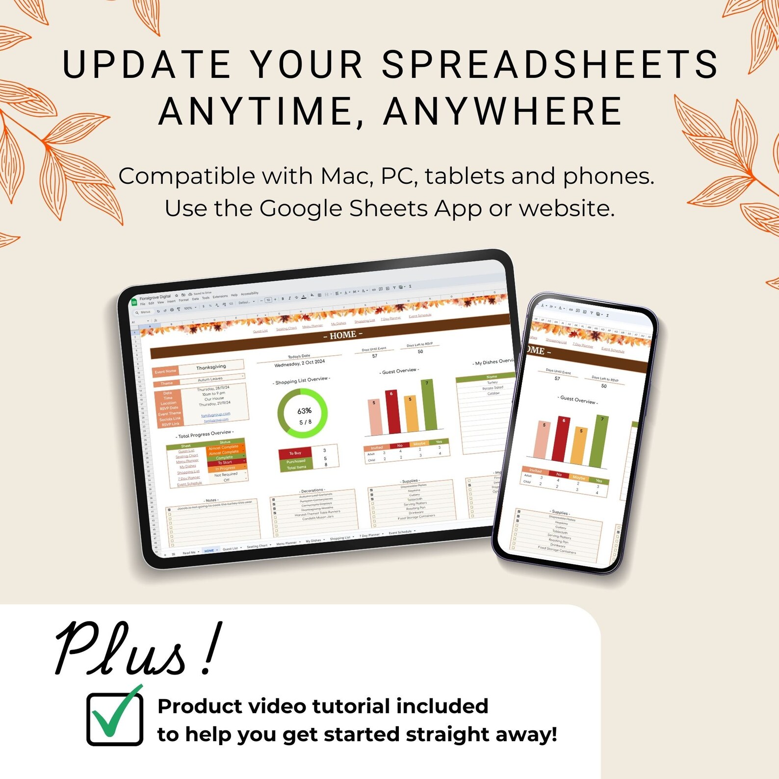 Thanksgiving Potluck Food Manager, Google Sheets, Friendsgiving Potluck ...