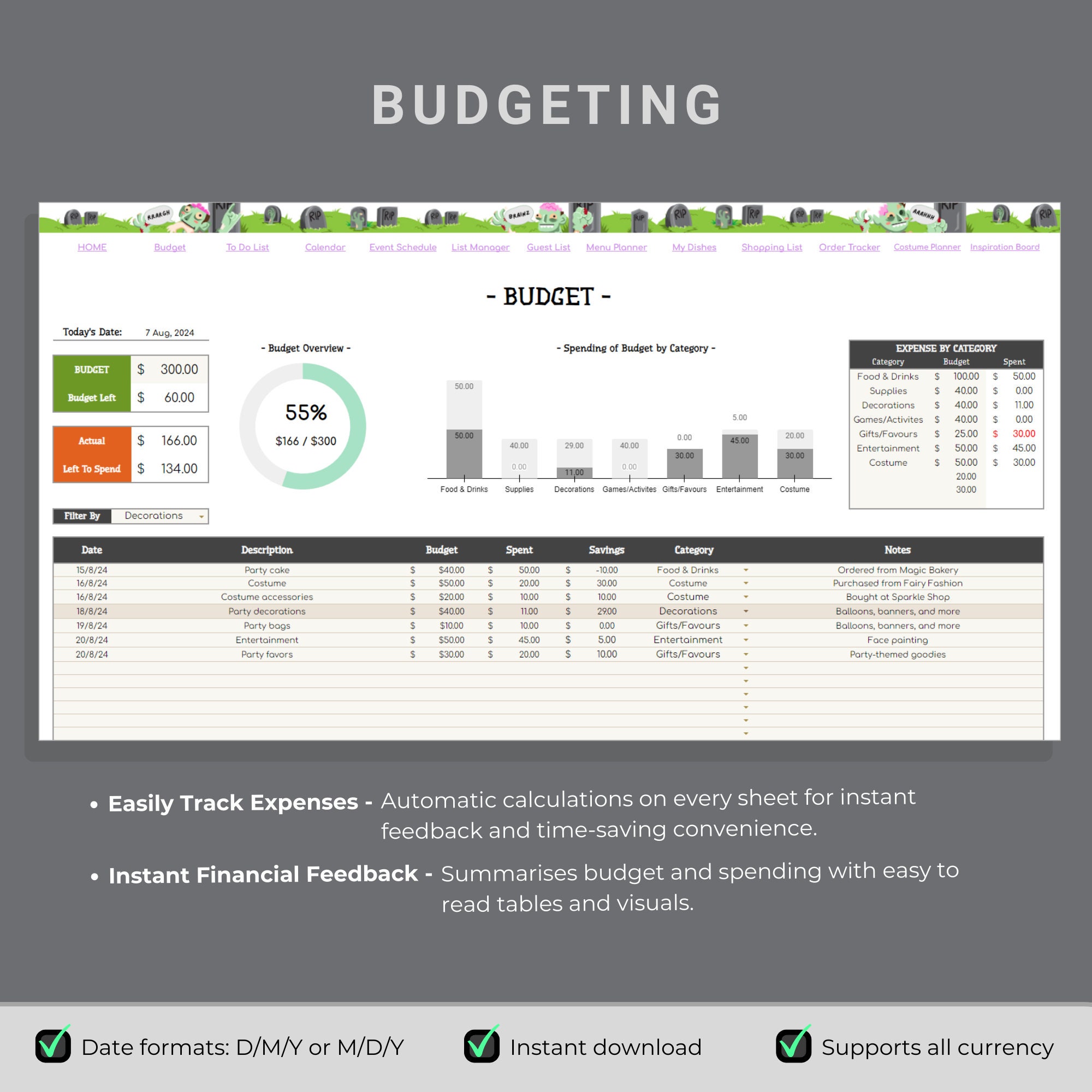 Halloween Planner Google Sheets, Digital Halloween Party Planning ...