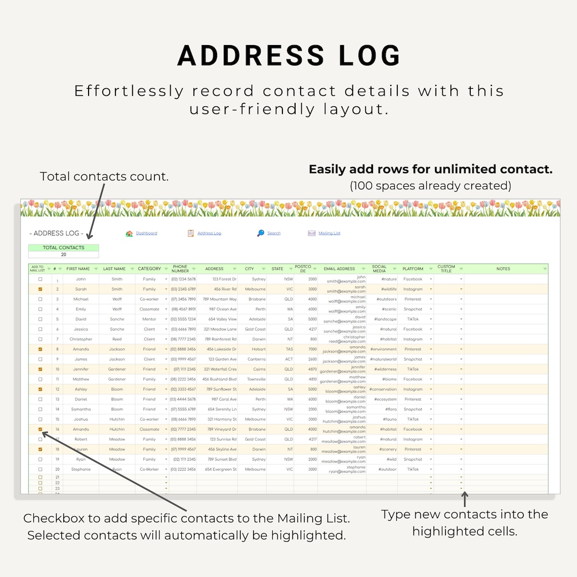 Google Sheets Address Book, Contact List Template for Google Sheets ...