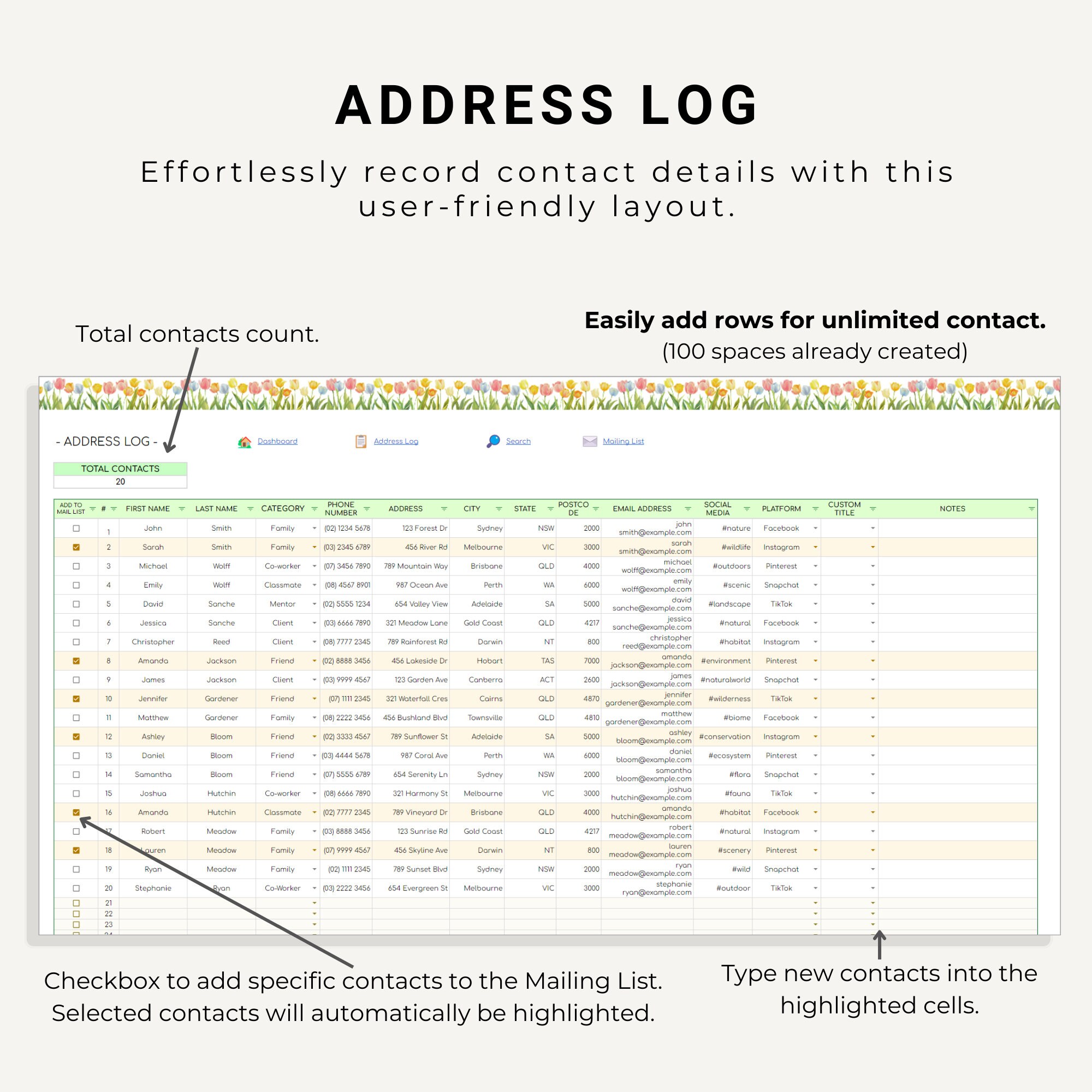 Google Sheets Address Book, Contact List Template for Google Sheets ...