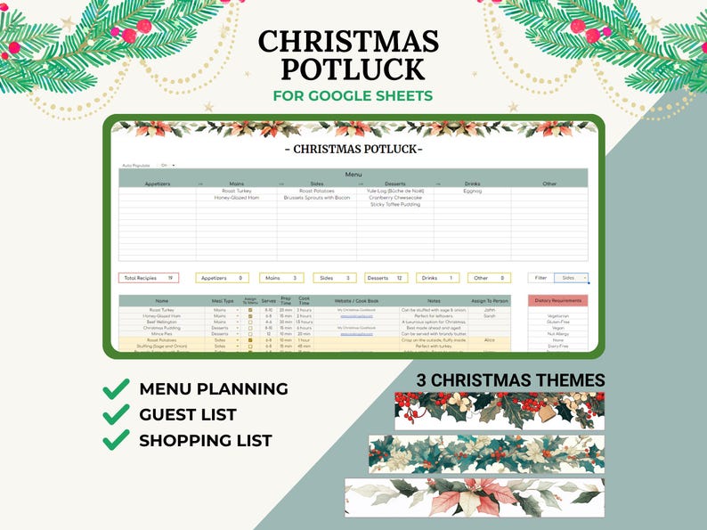 Christmas Potluck Food Manager, Christmas Potluck Sign up Sheet Google Sheets, Party Meal ...