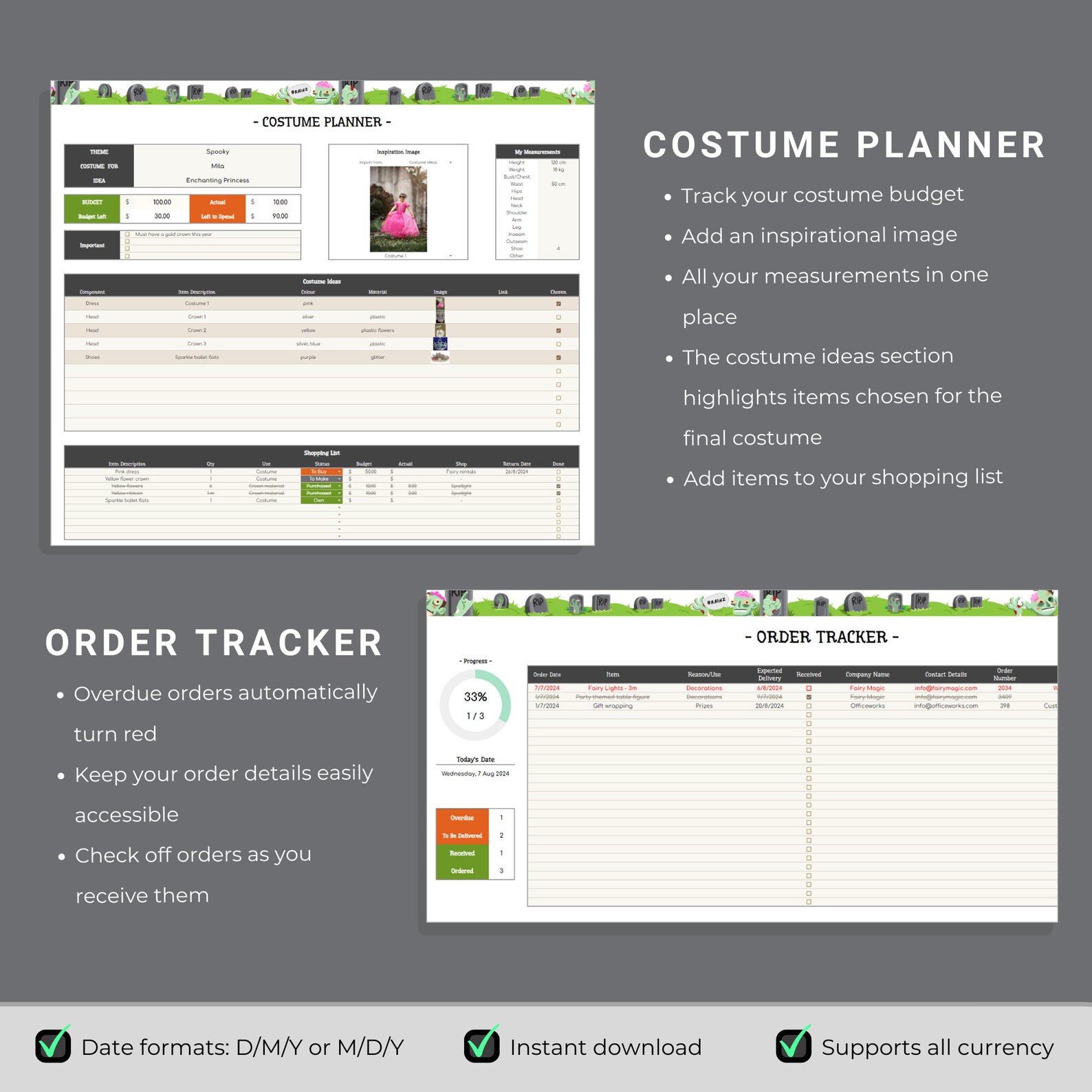 To-do List Task Tracker & Halloween Costume Planner, Google Sheets ...