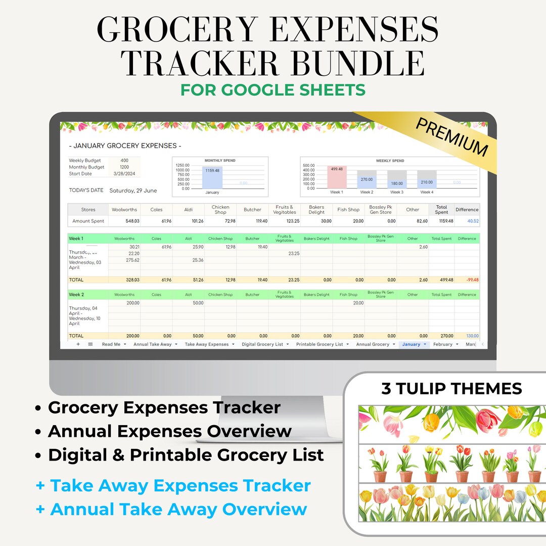 Grocery Shopping Expense Tracker, Grocery List Google Sheets, Take Away ...