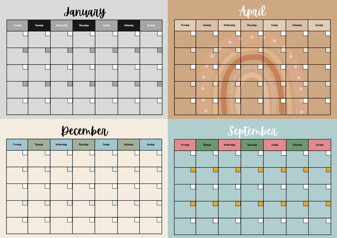 Reusable Aesthetic Monthly Calendars - Etsy