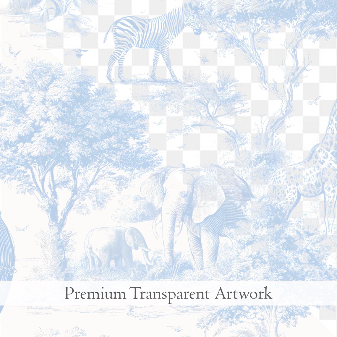 Safari Nursery Toile De Jouy, Blue & Pink Jungle Pattern, Chinoiserie ...