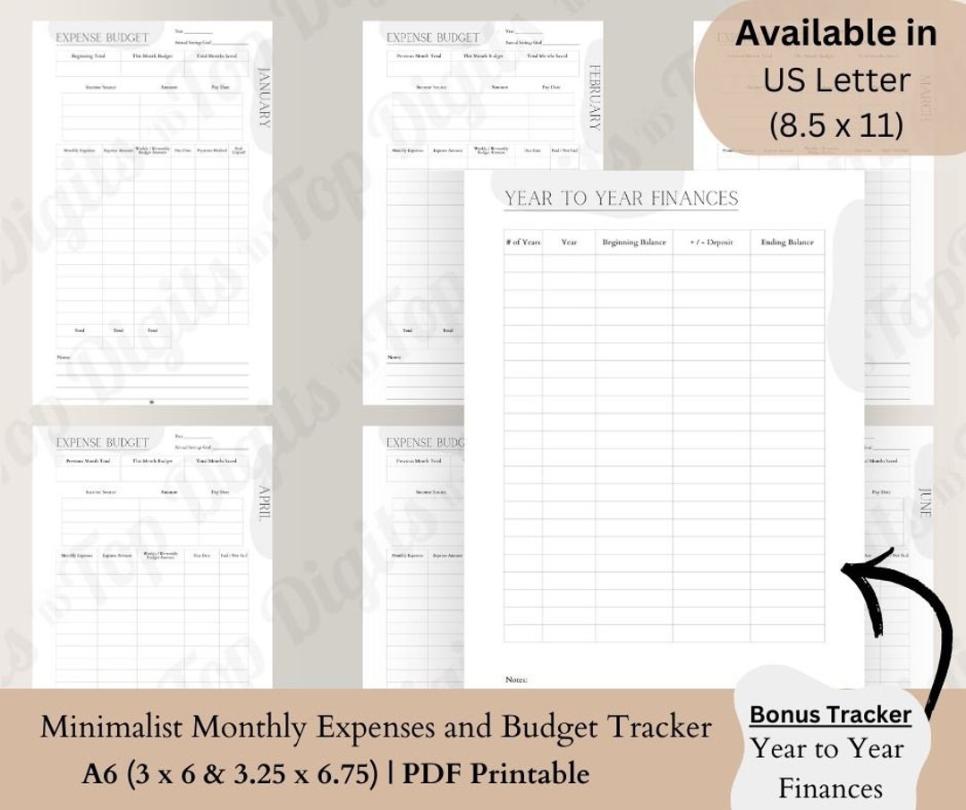 A6 Minimalist Budget Planner, Annual Savings Organizer, Expense ...