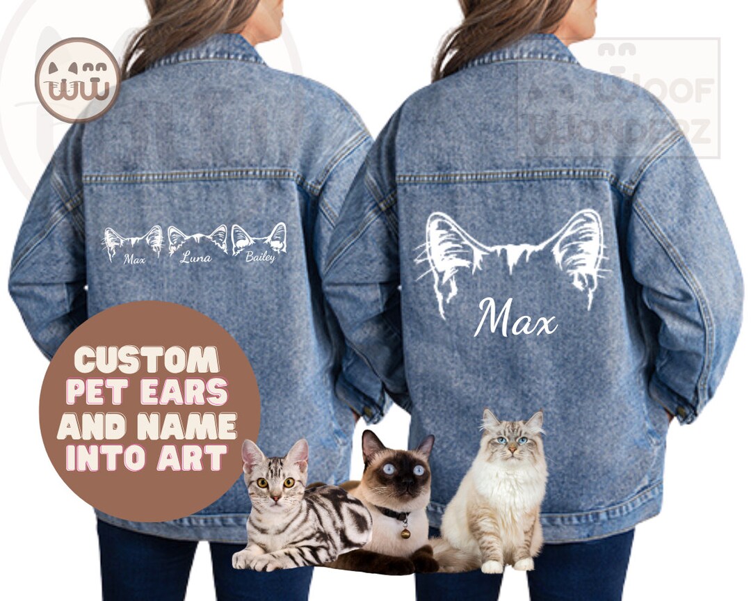 Custom Cat Ear Jacket,custom Cat Denim Jacket,custom Pet Name Portrait ...
