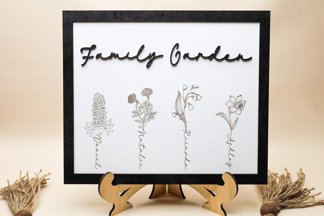 Personalized Birth Flower Frame, Family Garden Frame, Wooden Birth ...