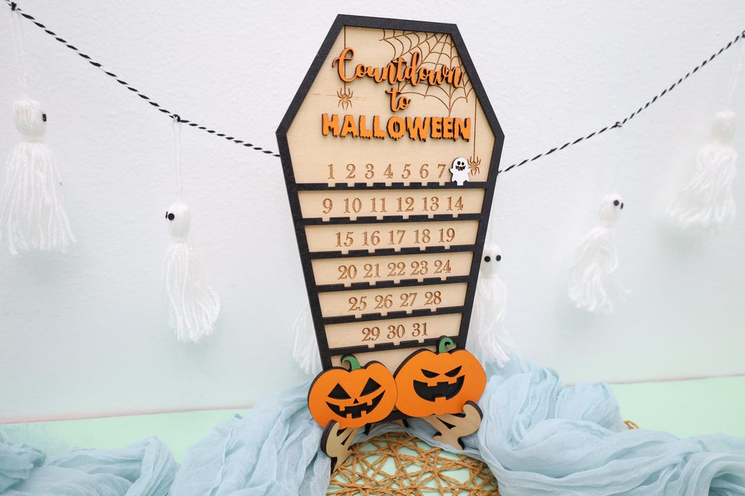 Moveable Ghost Countdown Sign, Halloween Countdown Wooden Calendar ...