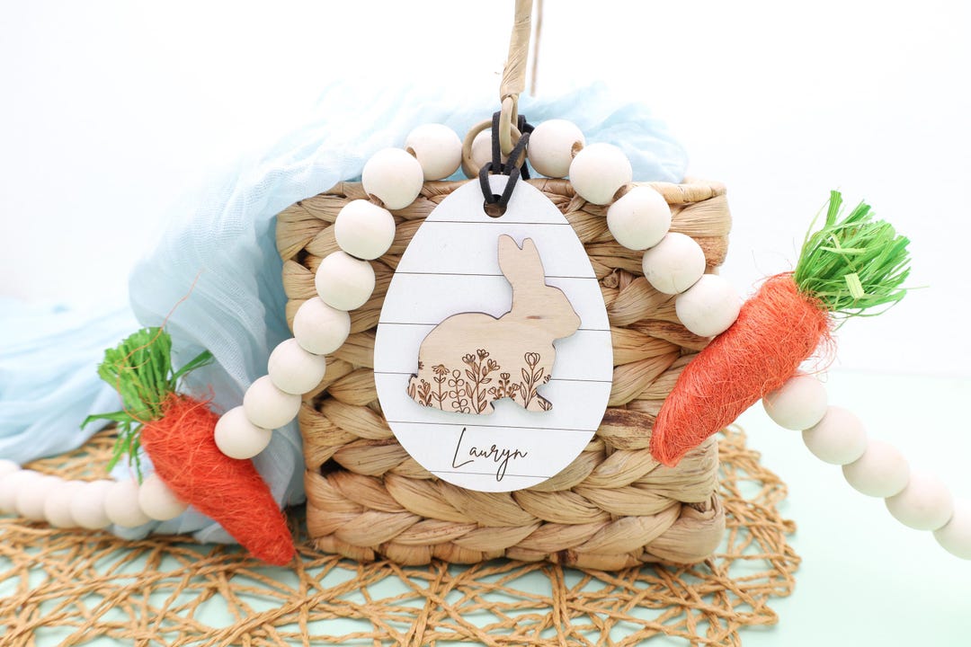 Custom Easter Bunny Name Tag, Bunny Easter Basket Tags, Bunny Easter ...